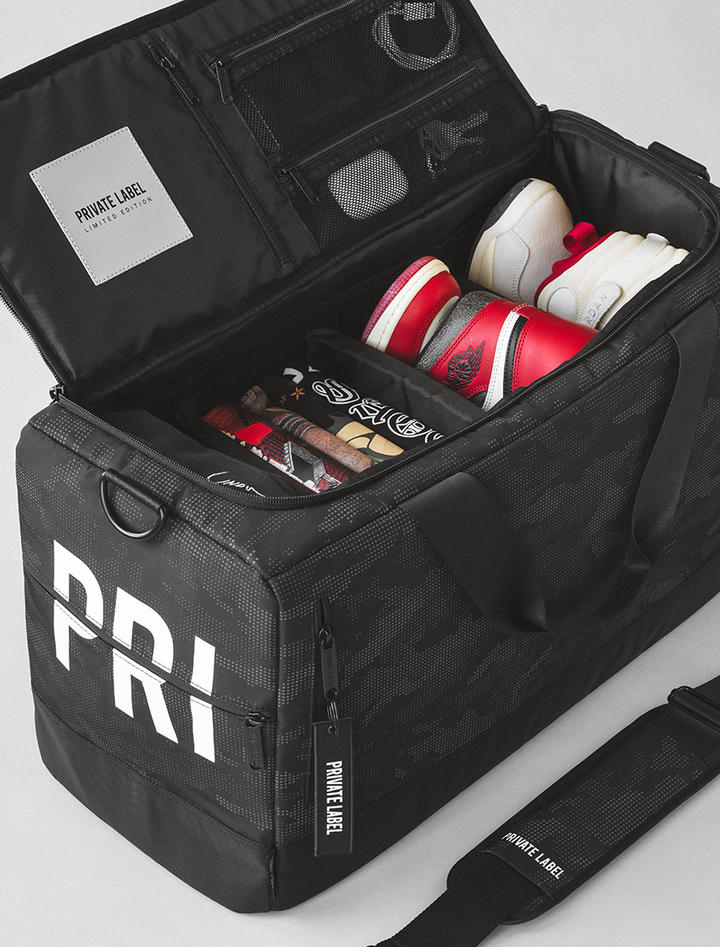 REFLECTIVE BLACK CAMO DUFFLE BAG - Private Label – PRIVATE LABEL